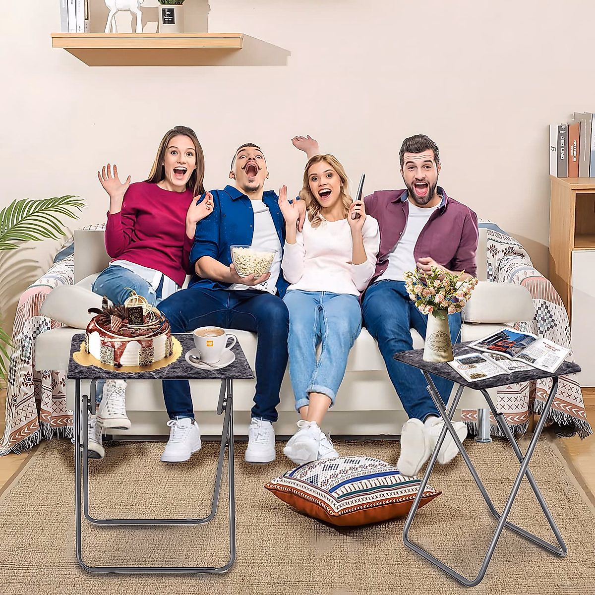 Garden 4 you Portable Folding TV Tray/TV Trays Foldable Dinner Snack Trays Table, Portable Foldable Table Small Sofa Bedside Tables with Light Weight, 15 x 18.9 x 26 in(Black Marble,1PC)