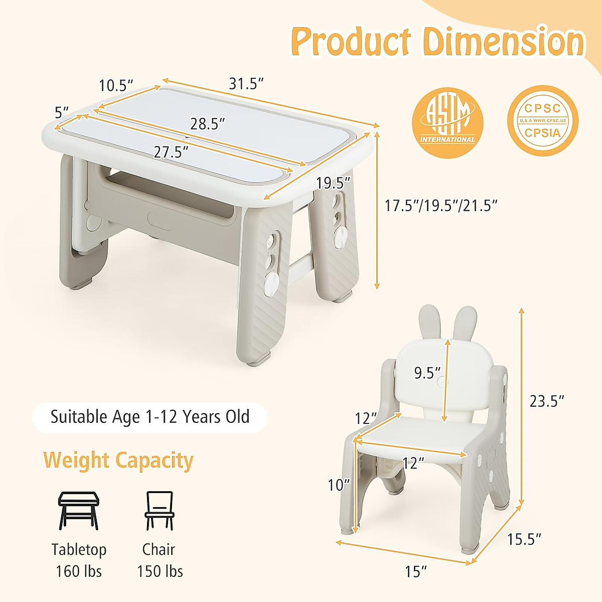 Costzon Kids Table and Chair Set, Graffiti Activity Table w/Flip-Top Tabletop Bookshelf, Erasable Magnetic Drawing Board, Storage, Adjustable Height for Drawing, Toddlers Art Table & Chair (Gray)
