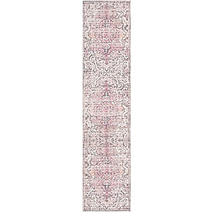Rugs.com Nostalgia Washable Collection Rug – 2' 7 x 12' Runner Beige Pink Flatweave Perfect for Hallways, Entryways