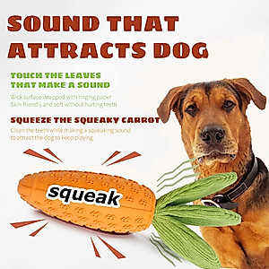 Cooway Dog Chew Toy, Carrot Dog Squeaky Toys for Aggressive Chewers & Latex Dinosaur Dog Toys, Natural Rubber Milk-Flavored Dog Teeth-Cleaning Toy for Puppy small Medium Large Dogs (Orange)