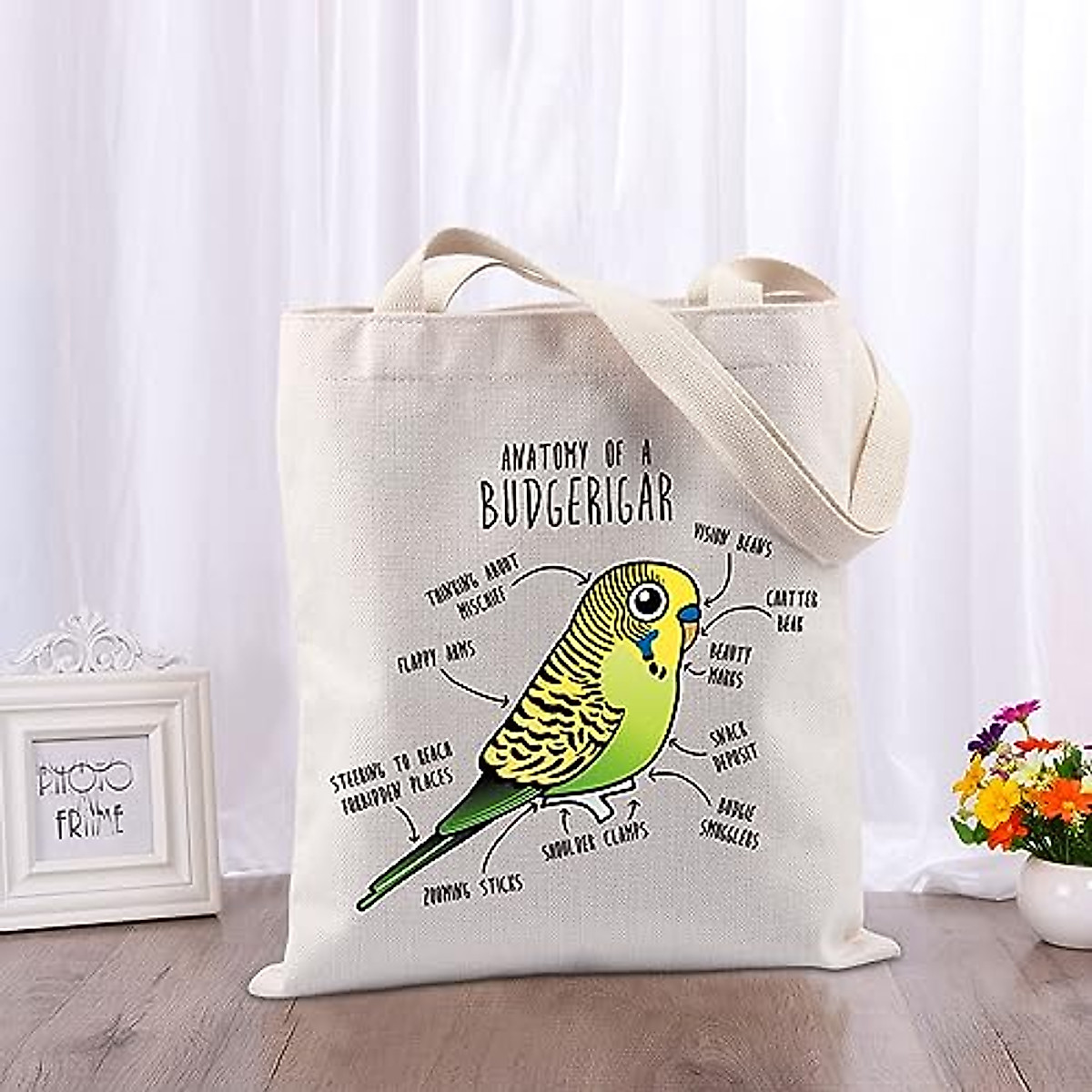 TIIMG Budgie Lover Gift Budgie Mom Gift Parakeet Pet Bird Lover Gift Anatomy of Budgerigar Tote Bag (ANATOMY OF)