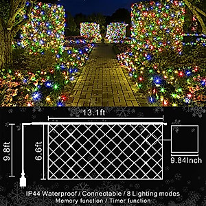 KNONEW Christmas Net Lights 360 LEDs 13ft x 6.6ft Outdoor Mesh Lights Connectable Waterproof 8 Modes & Timer Remote Plug-in Net Fairy Lights for Bushes Garden Party Wedding Holiday,Multicolor