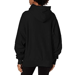Champion, Reverse Weave Oversized Hoodie, Heavyweight Fleece Sweatshirt for Women, Black Left Chest C, Medium
