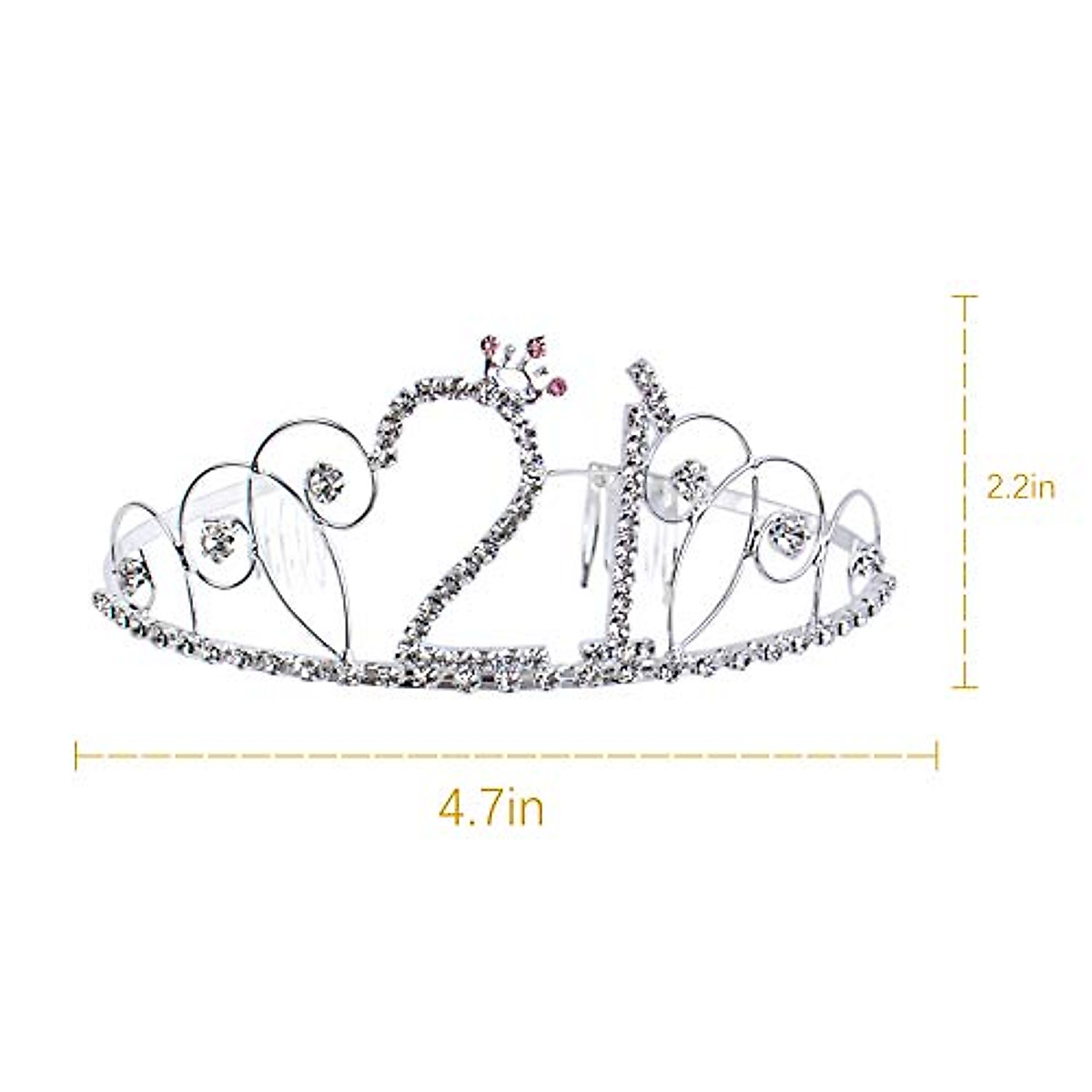 AUEAR, Crystal Birthday Tiara Rhinestone Princess Crown Happy Birthday Crowns Silver Diamante Crown for 21st Birthday Gift Decoration