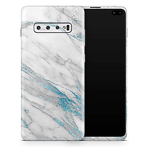 DesignSkinz Marble & Digital Blue Frosted Foil V8 Protective Vinyl Decal Wrap Skin Cover Compatible with The Samsung Galaxy S20 (Screen Trim & Back Glass Skin)
