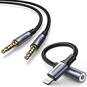 UGREEN 6FT 3.5mm Audio Cable Braided 4-Pole Aux Cord Bundle with Lightning to 3.5mm Adapter Apple MFi Certified Headphone Adapter for iPhone