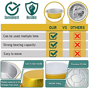 YAFIRST 20 Pcs 8" Aluminum Foil Pans with Lids, 3X Thick Heavy Duty Tin Food Containers 3lb. Disposable Cookware Baking Pans for Cooking, Baking & Meal Prep. Oven, Freezer and Microwave Safe.