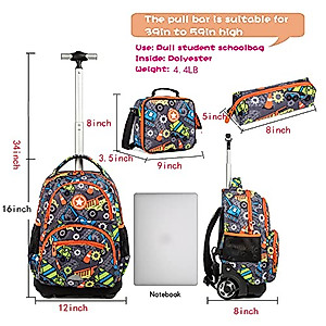 MOHCO Rolling Backpack 16 inch Kids Wheeled School Backpack Set for Boys and Girls