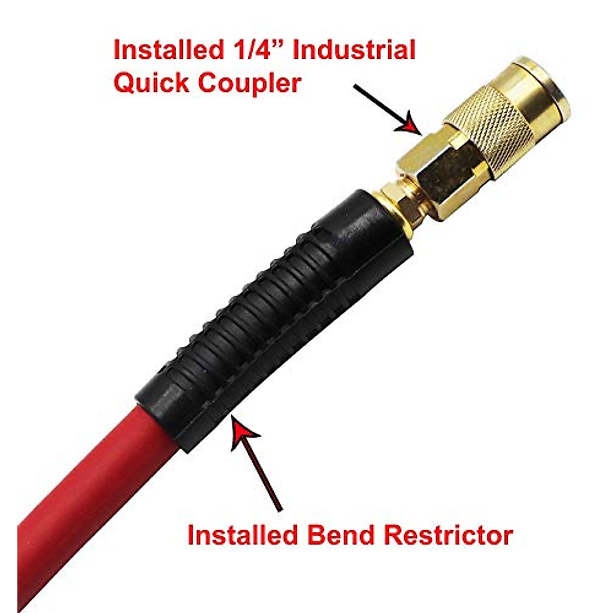 YOTOO Hybrid Air Hose 1/4-Inch by 50-Feet 300 PSI Heavy Duty, Lightweight, Kink Resistant, All-Weather Flexibility with 1/4-Inch Industrial Quick Coupler Fittings, Bend Restrictors, Red