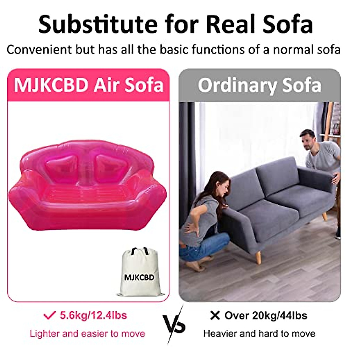 AMZHQB Inflatable Couch Chair Pink Blow Up Couch for Aldult, Luxury Double Air Sofa for Outdoor, Camping, Beach, Home, Courtyard, Lawn, Durable Waterproof