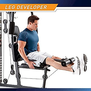 Marcy MWM-7454 Stack Weight Multifunctional Home Gym Workout Station with Pulley, Arm, and Leg Developer for Full Body Fitness, White