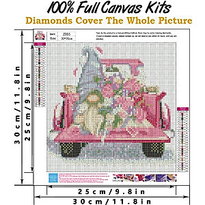 Gnome Truck Diamond Painting Kits,5D Diamond Painting Kits for Adults Kids DIY Diamond Art Kits Full Round Drill Diamond Dots Painting with Diamonds Gem Art and Crafts Flower Home Wall Decor 12X12inch
