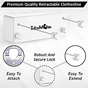 Idiomum Double Retractable Clothesline Indoor Outdoor 13.8 ft (2X) Heavy Duty Laundry Line with Stainless Steel String - Clothesline Retracting Indoor - Clothes Drying Line Holds up to 44 lb