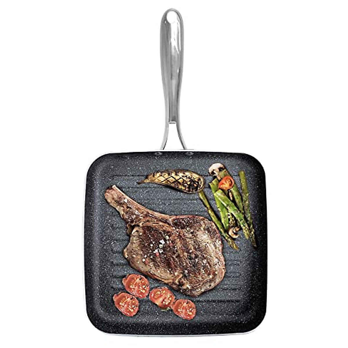 Granitestone Grill Pan 10.25" Nonstick and Scratchproof Stovetop Cookware PFOA Free Oven-Safe, Dish Washer Safe, 10X Extra Long Lasting - As Seen On TV