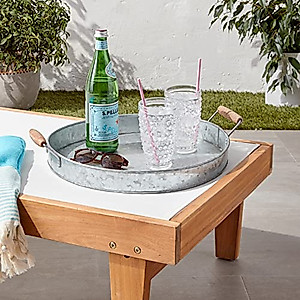 Artland Masonware Round Galvanized Metal Party Serving Tray with Wooden Handles, 19.5"" x 16"" x 2""