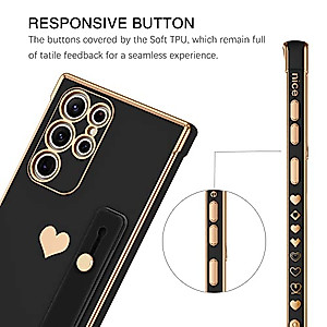 BENTOBEN Galaxy S22 Ultra Case,Slim Luxury Heart Design Plated Soft Bumper Women Men Girl Protective Case Cover with Strap for Samsung Galaxy S22 Ultra 6.8 inch,Black/Gold
