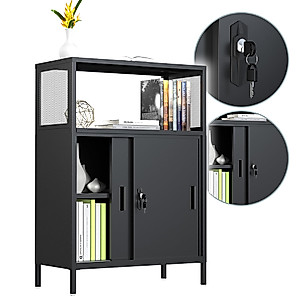 Hak Modern Metal Storage Cabinet Mobile Sliding Door with Lock | Adjustable Shelves | Multifunctional Storage Solutions for Dining Room, Kitchen, Living Room, Hallway