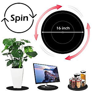 VOLCANOES CLUB 16 Inch Lazy Susan Turntable - Heavy Duty Rotating Swivel Steel Ball Bearings - Flat Base Stand for TV/Computer/Monitor/Arts/Crafts/Bonsai/Statue/Cabinet Organizer (Plastic&Black)