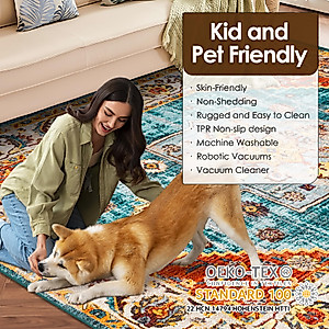 INGEROOM Washable Area Rugs for Living Room Vintage Large Area Rug 5×7 Boho Rug Non-Slip Carpet Machine Washable Area Rugs for Bedroom and Kitchen Made of Faux Wool Ruggable Rugs