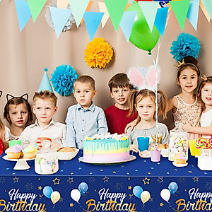 Tegeme Navy Blue Party Supplies Blue Stars Happy Birthday Tablecloths Blue Starry Confetti Table Covers for Kids Boys Girls Baby Shower Birthday Party Decorations (Navy Blue and Gold, 1 Pack)