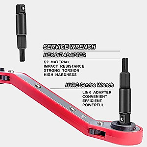 LDCRE HVAC Service Wrench Set , Air Conditioner Valve Curved Ratchet Wrench ( 1/4", 3/8", 3/16", 5/16" ), with Hexagon Bit Adapter Tool Kit for Refrigeration Equipment and Repair