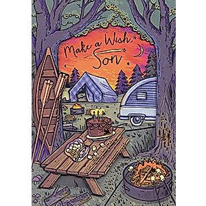 Designer Greetings Camper, Tent, Table, Fire and Canoe Die Cut Window Tri Fold Birthday Card for Son