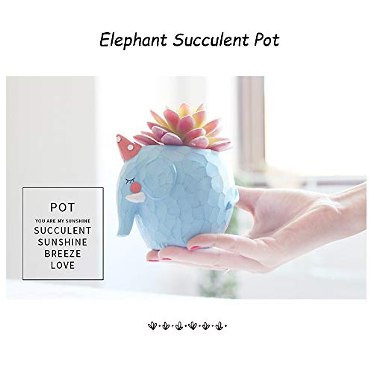 KEYUM Succulent Flower Pot Resin Plant Holder Garden Pot for Home Office Desk Flowerpot Bonsai Plants with Hole Potted Decor(Elephant)