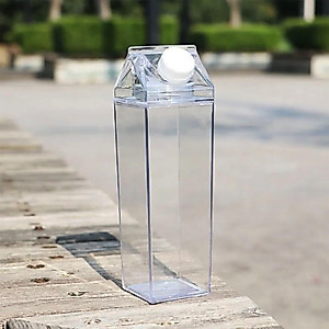 Vyooxcy 2 Pack Milk Carton Water Bottle, 17oz Clear Square Portable Bottle, Cute for Homemade Cold Drinks or Sports Travel Camping Activities in Summer