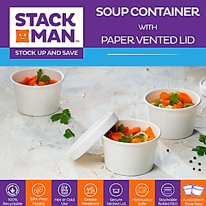 [8 oz. - 50 Sets] Paper Food Container with Lid, Insulated Paper Food Cup with Paper Vented Lid, Hot or Cold to Go Containers, Soup Container, Ice Cream Cup, Yogurt Cup, Eco-Friendly White Container