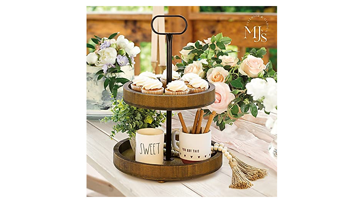 Tiered Tray Stand - 2 Tier Tray for Fruit, Cupcakes & More - Farmhouse ...