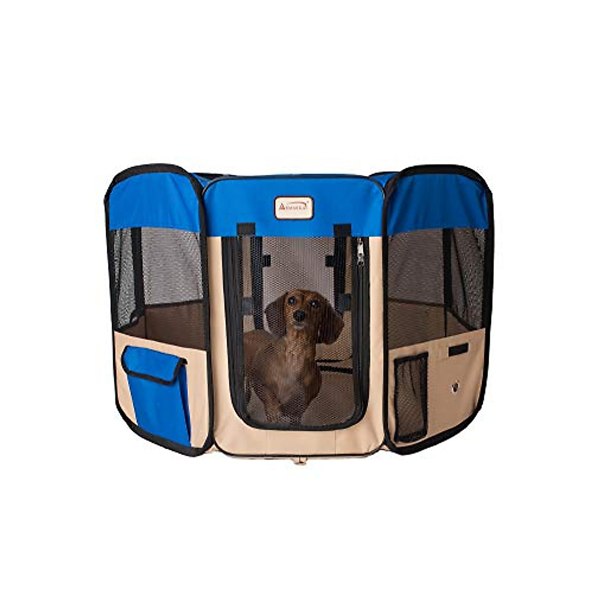Armarkat Model PP001B-M Portable Pet Playpen in Blue and Beige Combo, Medium