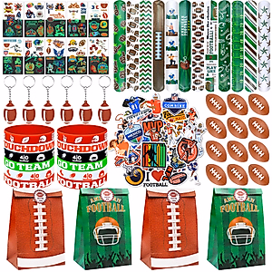 BOIKOKY 122Pcs Football Party Favors Football Goodie Bags Stuffers with Stress Ball Keychain Tattoo Sticker Silicone Bracelet for Football Birthday Party Supplies