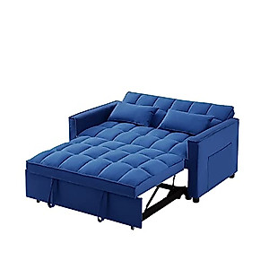 Eafurn 3 in 1 Multifunctional Convertible Sleeper Sofa Bed, Velvet Futon Loveseat Pull Out Couch,Small Tufted Sofa & Couches with Reclining Backrest & Side Pockets for Apartment Living Room Bedroom