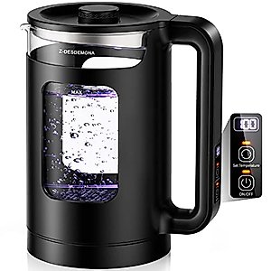 Electric Kettle, Intelligent Temp Control, One Wipe Clean, 5 LED Light Coffee Kettle Borosilicate Glass, 1500W Soft Sound Rapid Heating Water Kettle, BPA Free, 1.5L Window-Glass Double Wall Tea Kettle