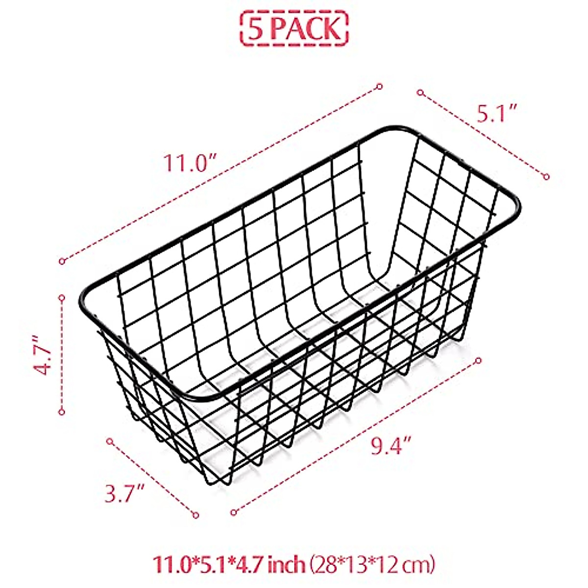 XINFULL 5 Pack Wire Storage Baskets Household Metal Wall-Mounted Containers Organizer Bins for Kitchen Bathroom Freezer Pantry Closet Laundry Room Cabinets Garage Shelf, Medium