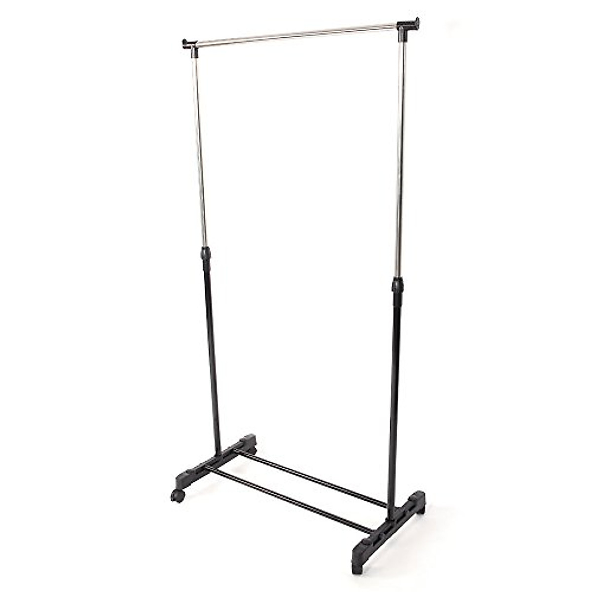 Altiaim Single-bar Vertical & Horizontal Stretching Stand Clothes Rack with Shoe Shelf YJ-01 Black & Silver