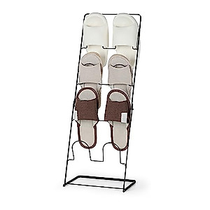 ETELI Shoe Slipper Rack Organizer 4 Tier Foldable Slipper Shelf Organizer Sandals Shoe Stand Metal Shoe Rack for Entryway Bathroom Bedroom