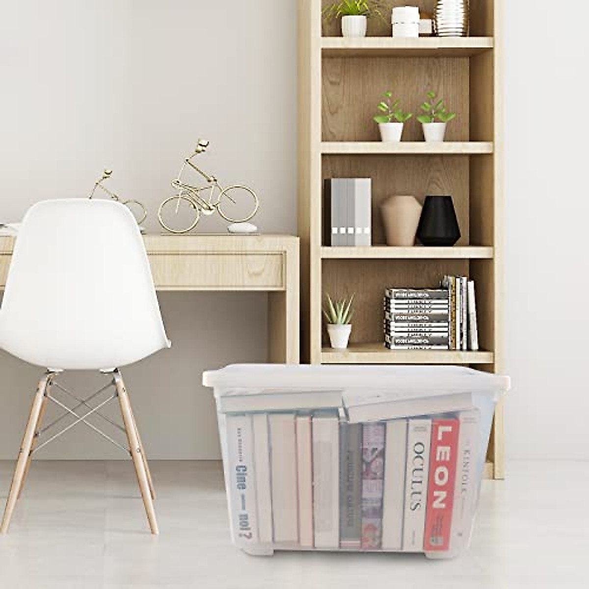 Ucake 70 Quart Large Clear Storage Bin, Plastic Storage Box on Wheels, 4 Packs