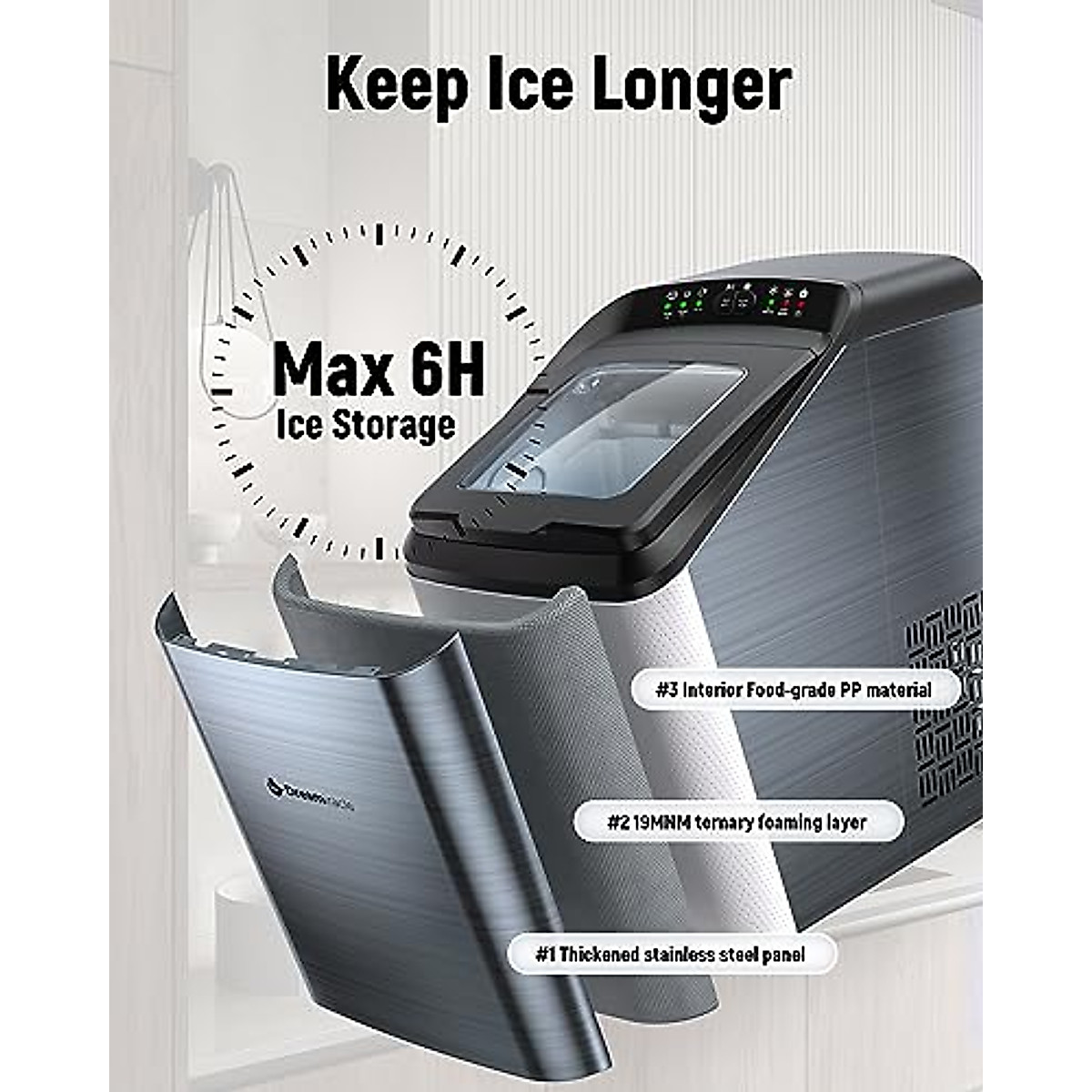 Dreamiracle Ice Maker Machine Countertop Self-Cleaning, 33lbs/24h, Two-Size Bullet Ice Cubes, 2.8L Water Tank, 9 Cubes/Batch