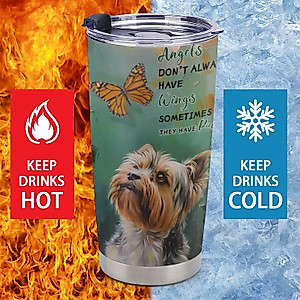 CIMOXDERRT Yorkie Dog Looking Butterfly Tumbler Insulated Stainless Steel Travel Tumbler Car Cup With Lid 20 OZ