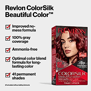 Revlon Colorsilk Beautiful Color Permanent Hair Color, Long-Lasting High-Definition Color, Shine & Silky Softness with 100% Gray Coverage, Ammonia Free, 042 Medium Auburn, 1 Pack