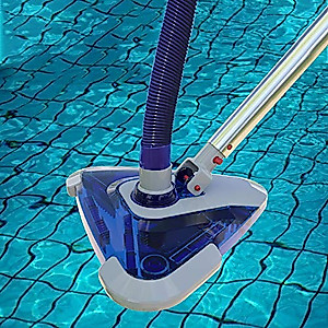POOLWHALE See-Thru Weighted Transparent Triangular Pool Rotative Vacuum Head with Brush & EZ Clip Handle - 3 Ball Wheels for Cleaning Surface Safe on Vinyl Lined Pools