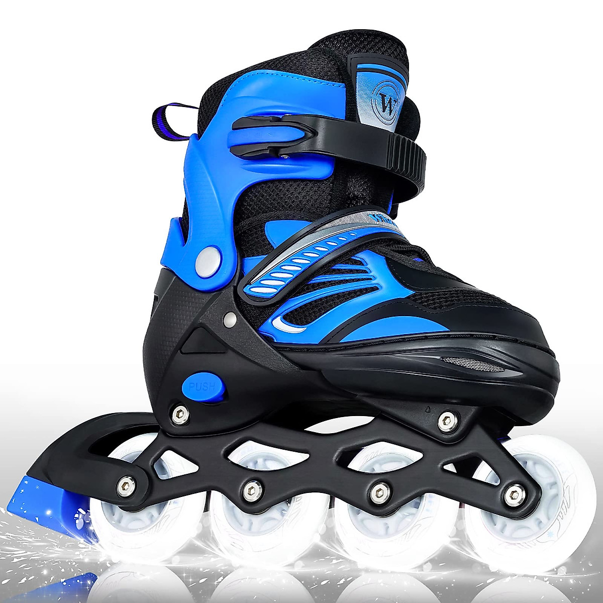 DIKASHI Black Blue Adjustable Inline Skates Boys Girls Kids Size,Light Up Beginner Roller Blades Skates for Boys Girls Kids Outdoor