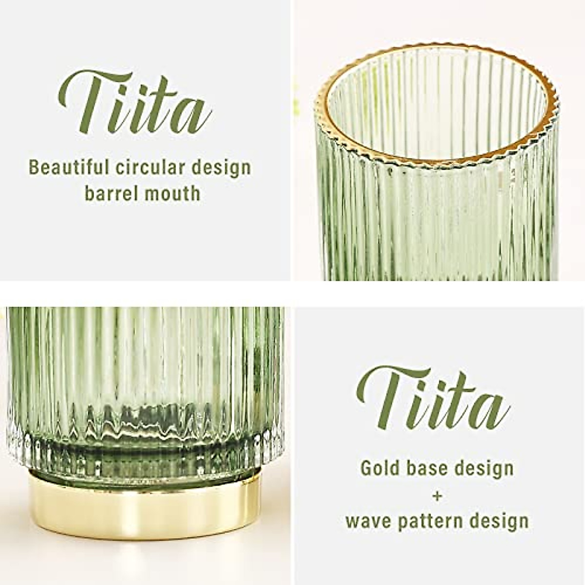 Tiita Glass Makeup Brush Holder Organizer - Crystal Clear Desktop Stationery Storage for Cosmetics, Vintage Style Makeup Brush Cup, Pen and Pencil Holder