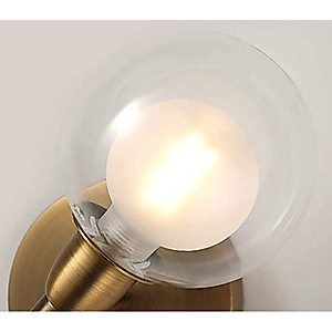 TLOLGT Bronze Mini Wall Lamp, 2-Light Glass Wall Light, Mid Century Modern Wall Sconce, Gold Bathroom Vanity Light Fixtures with Clear Glass Shade for Bedroom,Living Room, Bathroom