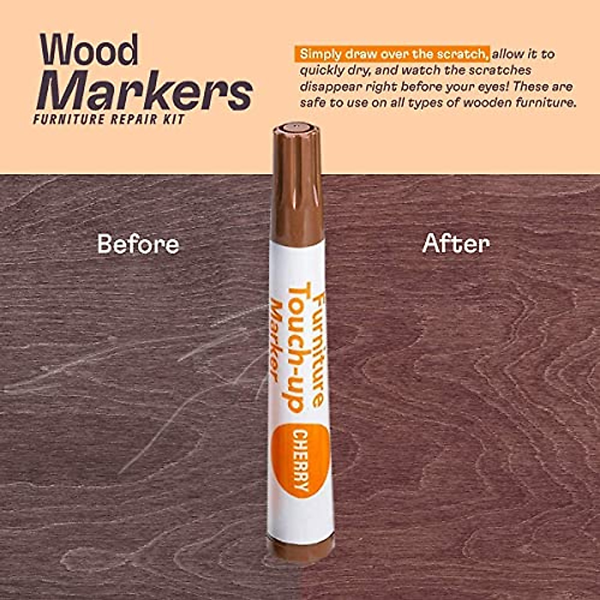 Katzco Furniture Repair Kit Wood Markers - Set of 13 - Markers and Wax Sticks with Sharpener - for Stains, Scratches, Floors, Tables, Desks, Carpenters, Bedposts, Touch-Ups, Cover-Ups