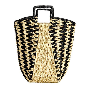 Household Essentials Zigzag Woven Paper Rope Basket, Black and Natural