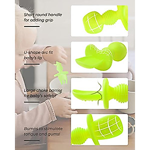 2 Pcs Baby Spoons Self Feeding 6 Months, Silicone Baby Spoons First Stage and Baby Fork, Toddler Utensils for Baby Led Weaning with 1 Case (Green))