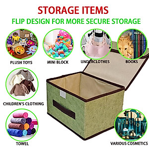 MDybfone 3-Pack Fabric Storage Bins with Lid,Small Storage Box with Lid for Home Organization, Perfect for Bedroom, Living Room, and Baby Room,Flip Top|Green