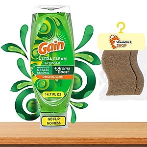 Gain EZ-Squeeze Dishwashing Liquid Dish Soap + Includes Venancio’sfridge Sticker and Cleaning Sponge (Original Scent 14.7 fl oz – Pack of 1)